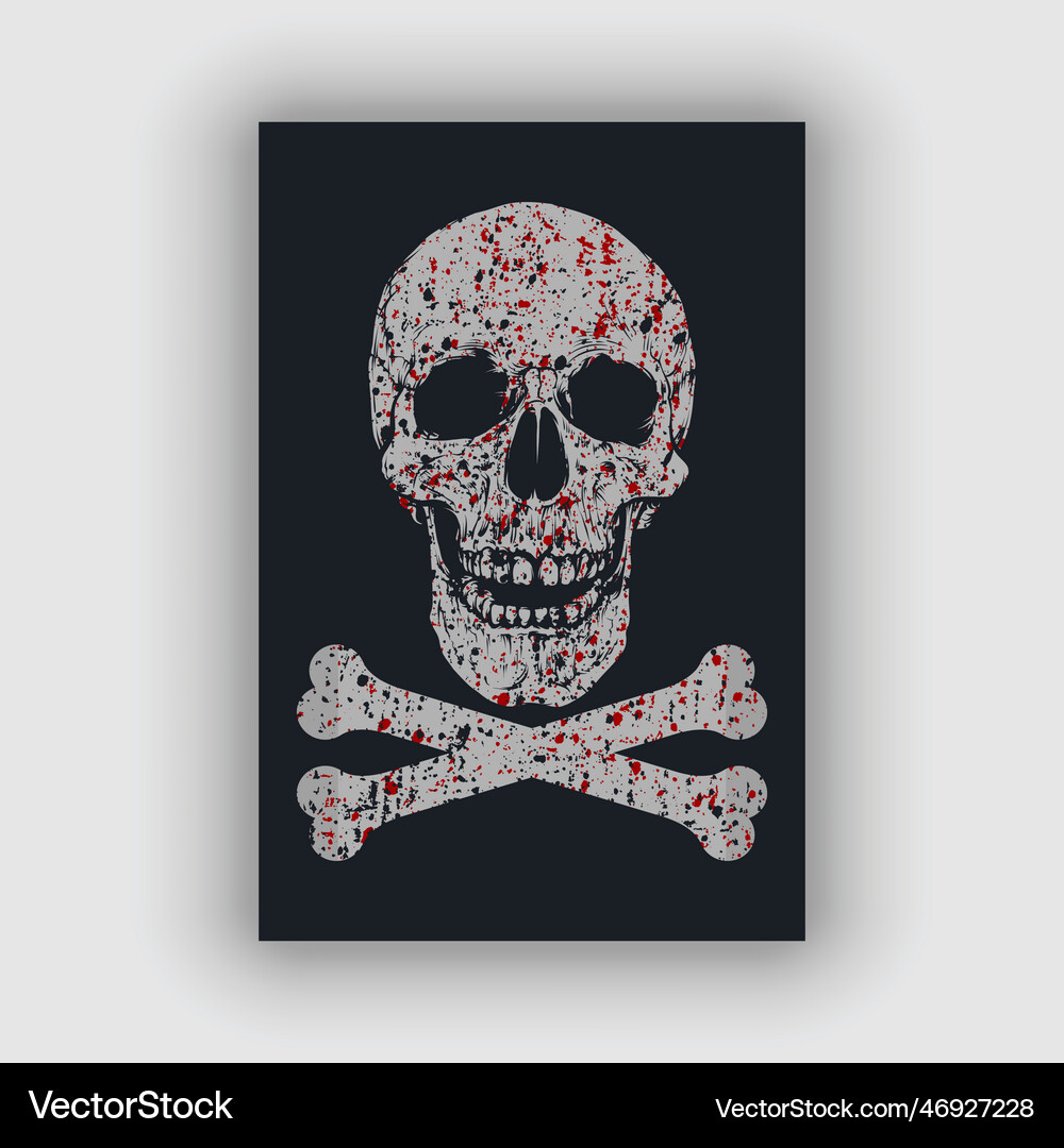 Skull and bone with gritty texture and blood stain