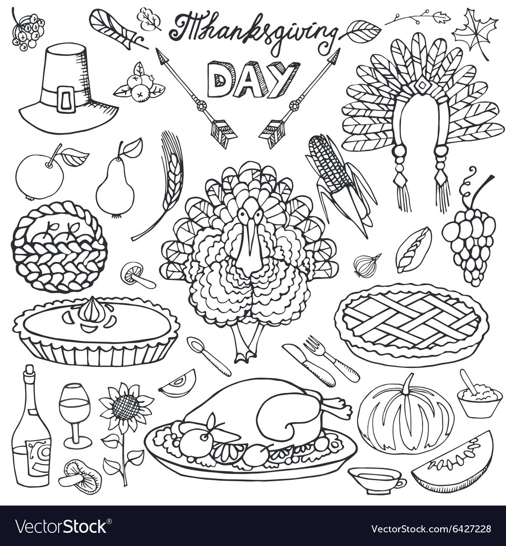 Thanksgiving daydoodle iconslinear set Royalty Free Vector