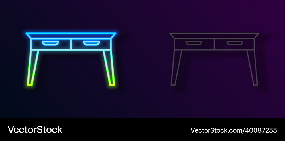 Glowing neon line office desk icon isolated Vector Image