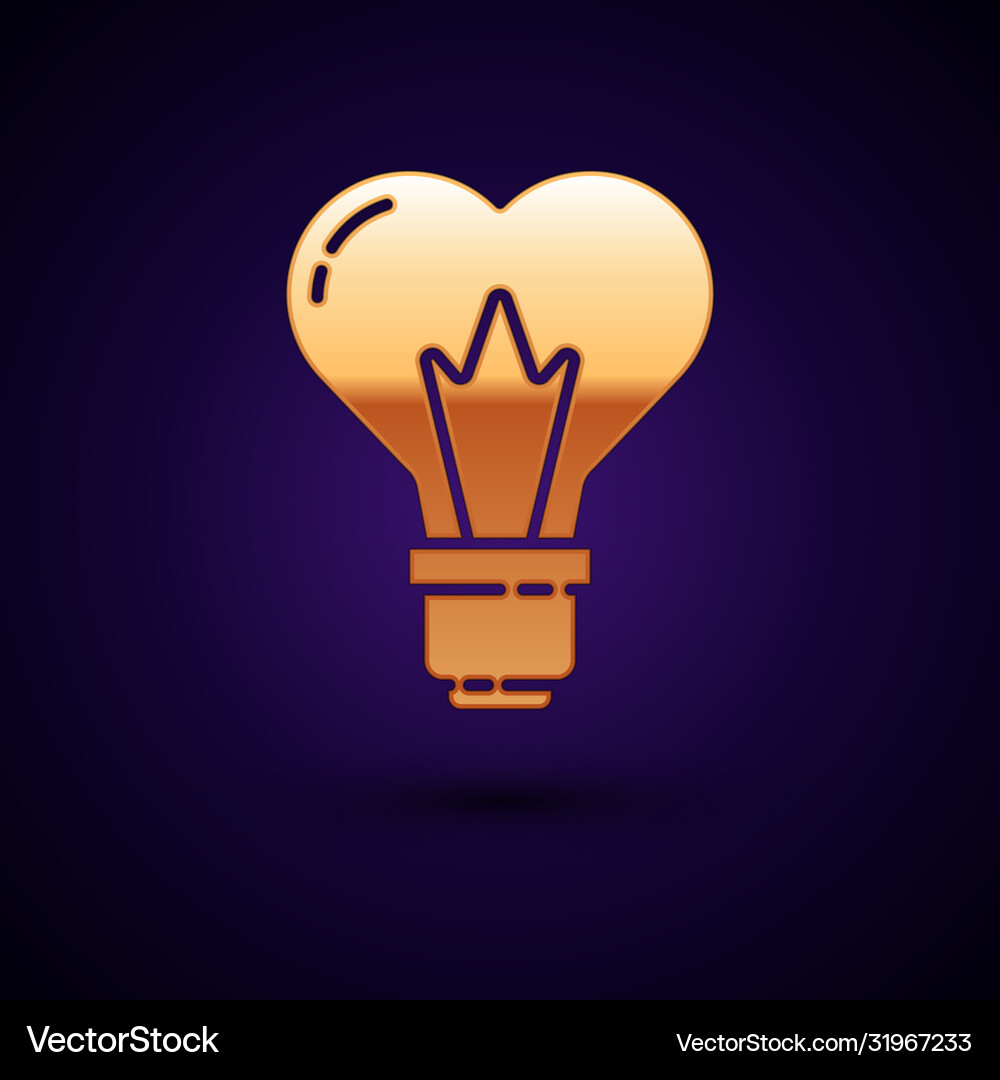 Gold heart shape in a light bulb icon isolated Vector Image