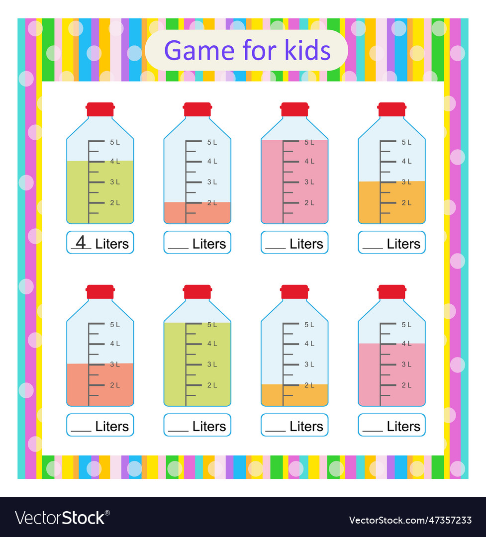 Kids Measuring Capacity Game Royalty Free Vector Image