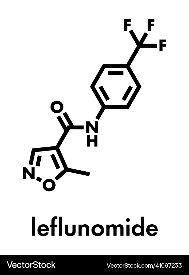 Leflunomide rheumatoid arthritis drug molecule Vector Image
