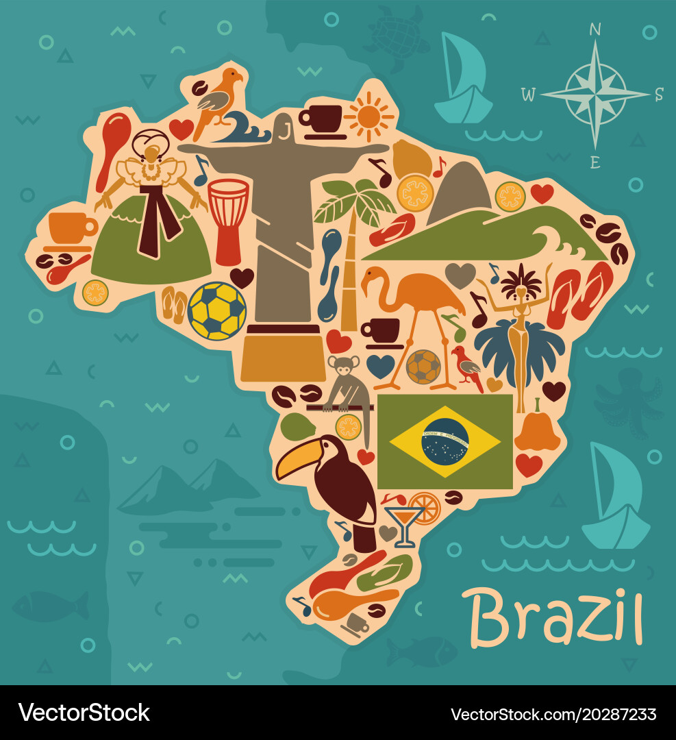 Map from traditional symbols brazil Royalty Free Vector
