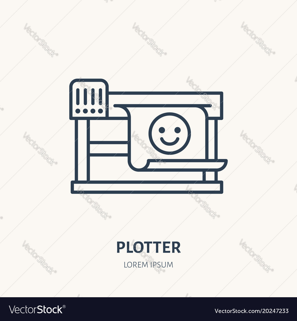 Plotter printer with printed paper flat line icon Vector Image