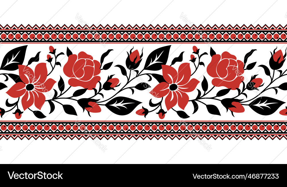Seamless border with red rose and mallow Vector Image