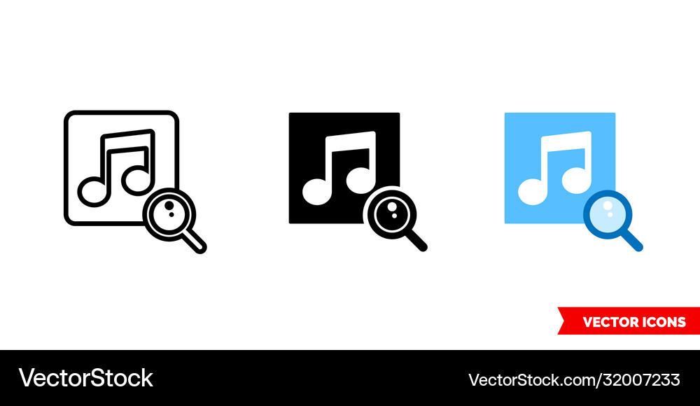 Search music icon 3 types isolated sign Royalty Free Vector