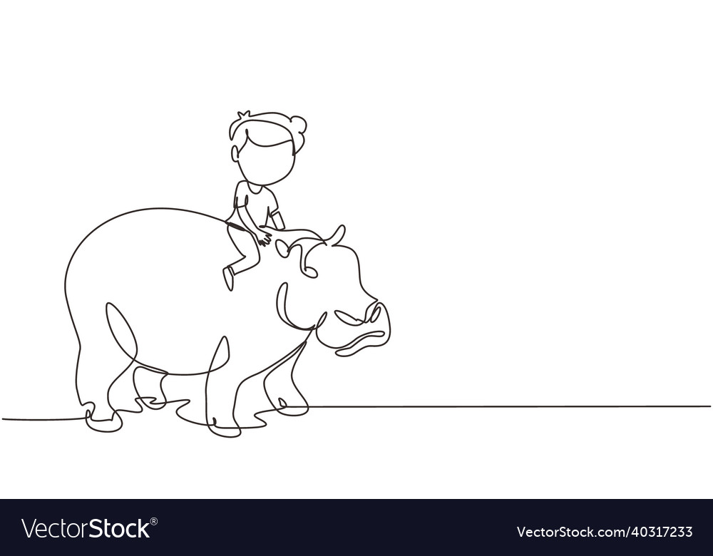 Single continuous line drawing happy little boy Vector Image