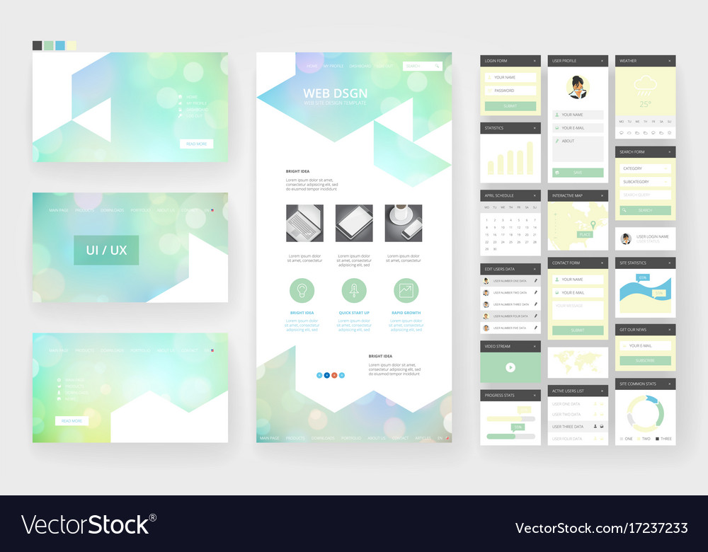 Website design template and interface elements Vector Image