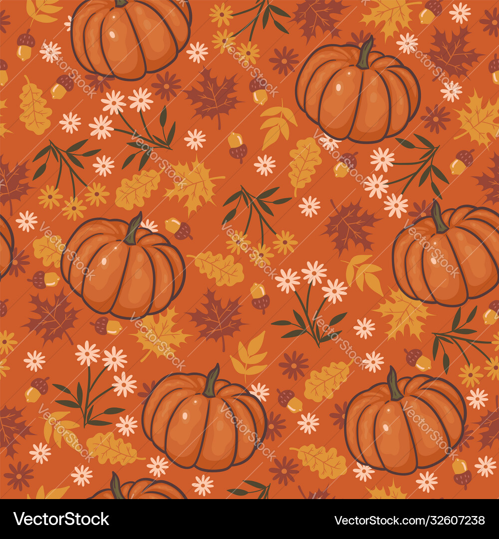 Autumn Leaves & Pumpkins Pattern Royalty Free Vector