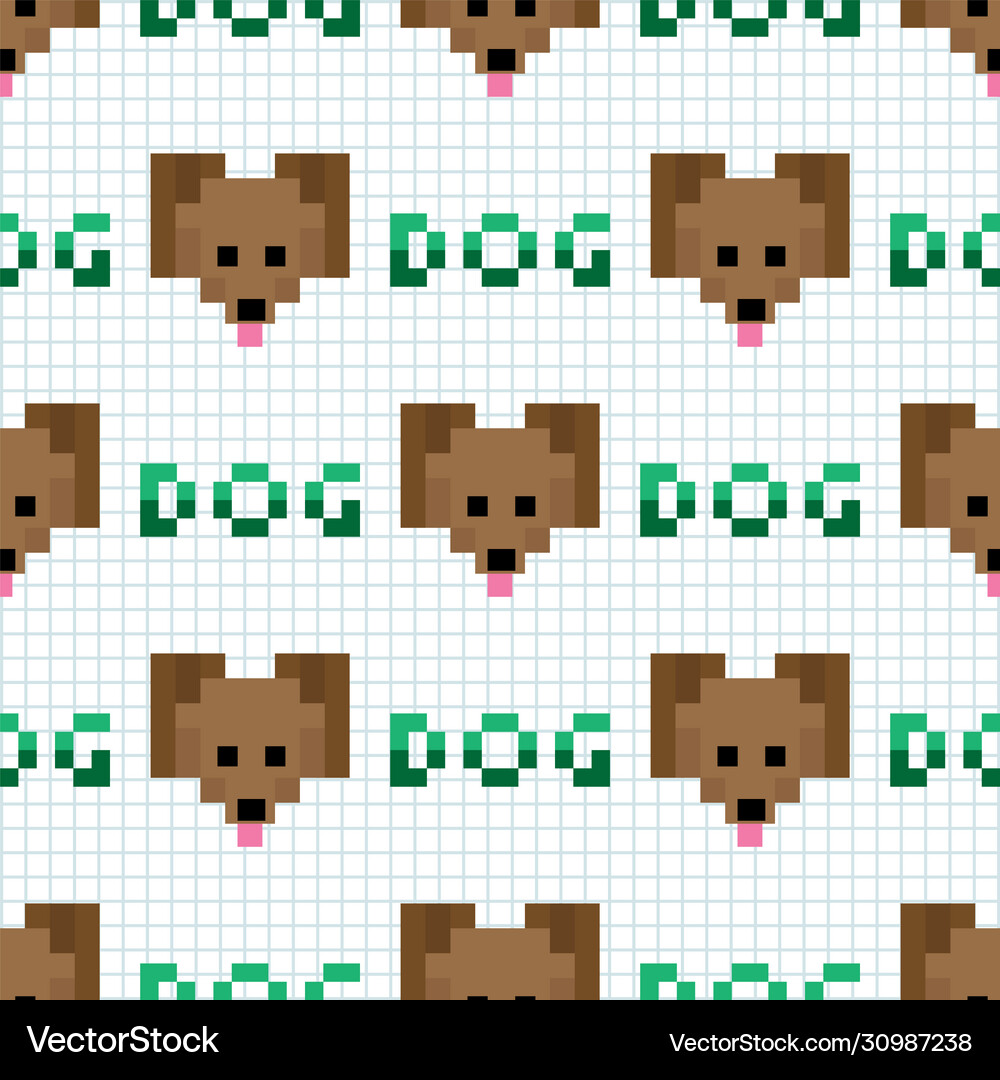 Cute cartoon 8bit dog with text seamless Vector Image
