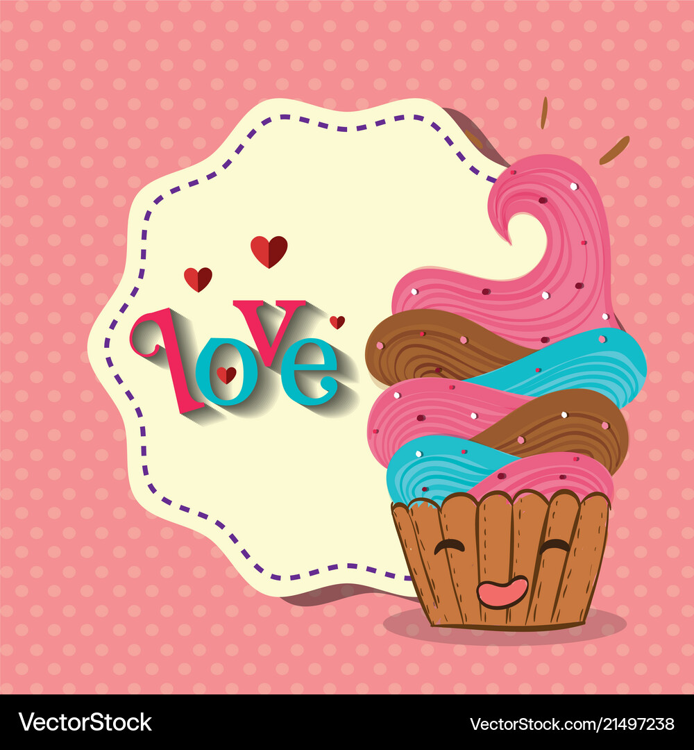Cute cupcake with love frame kawaii character Vector Image