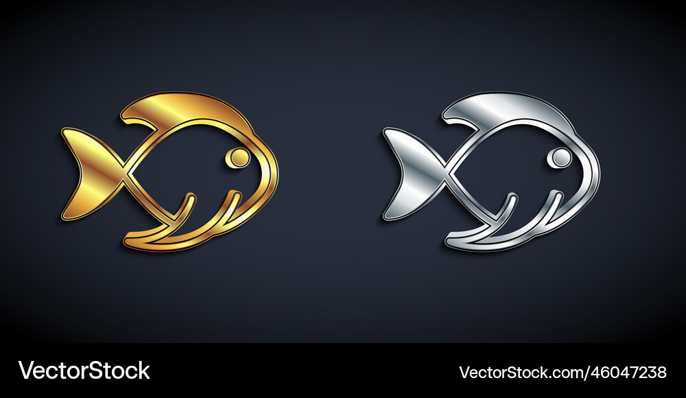 Gold and silver fish icon isolated on black Vector Image