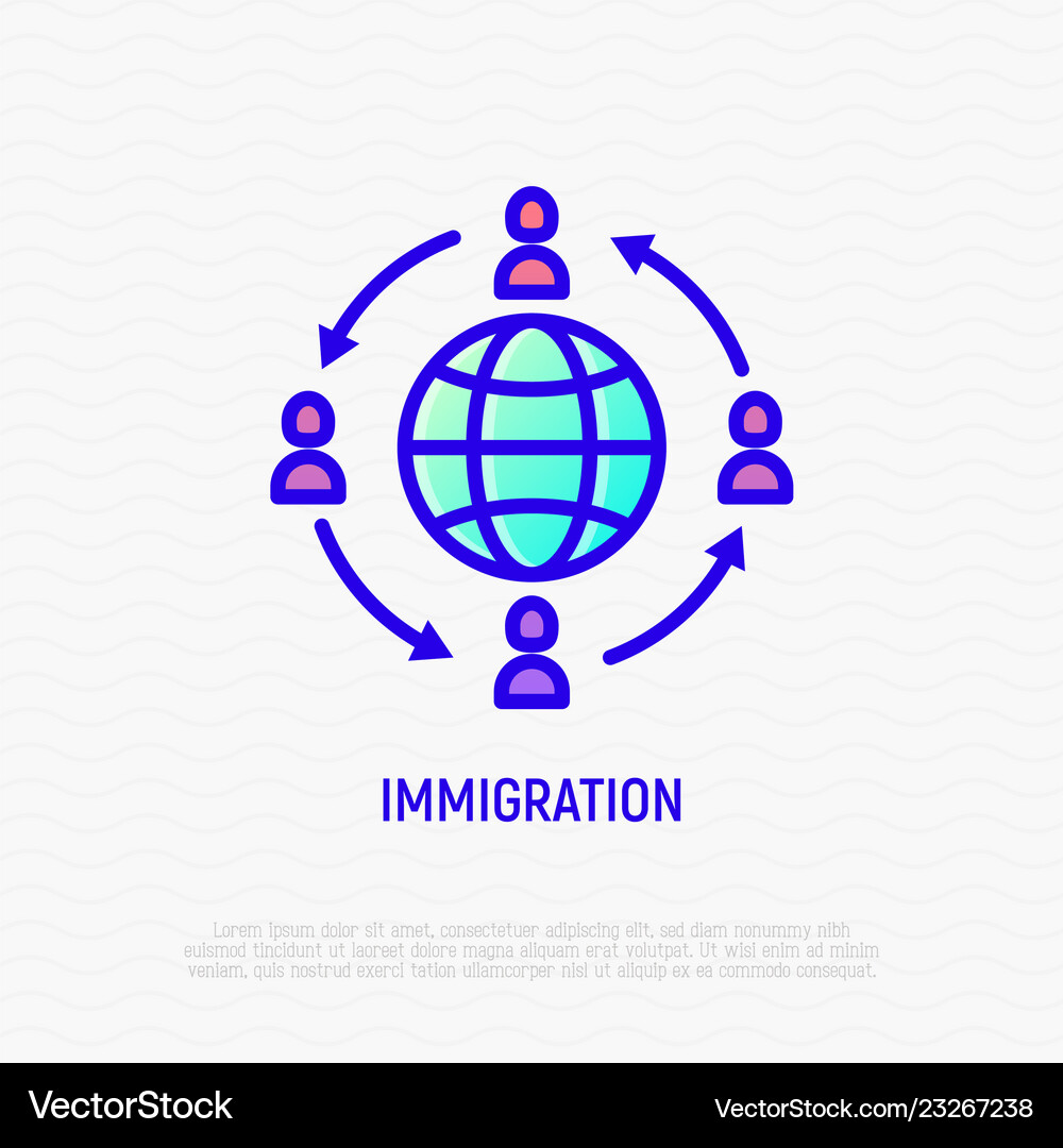 Immigration line icon people moving around globe Vector Image