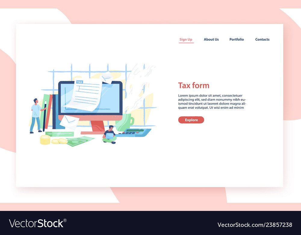 Landing page template with giant computer tiny Vector Image