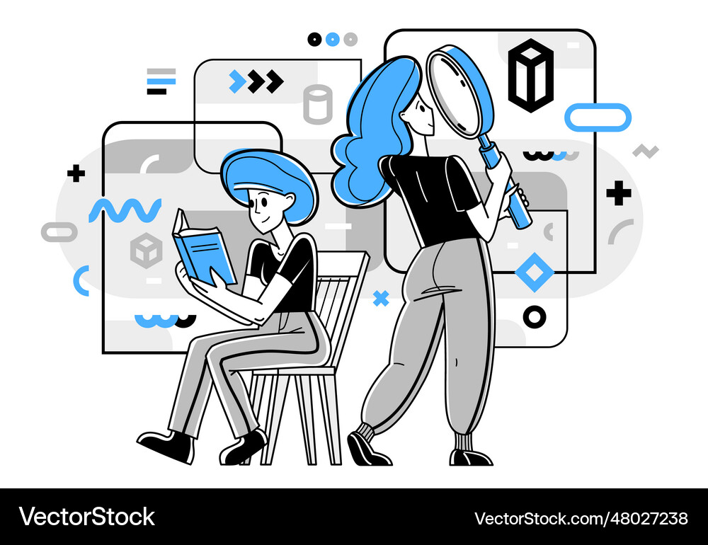 Young people reading books searching Royalty Free Vector