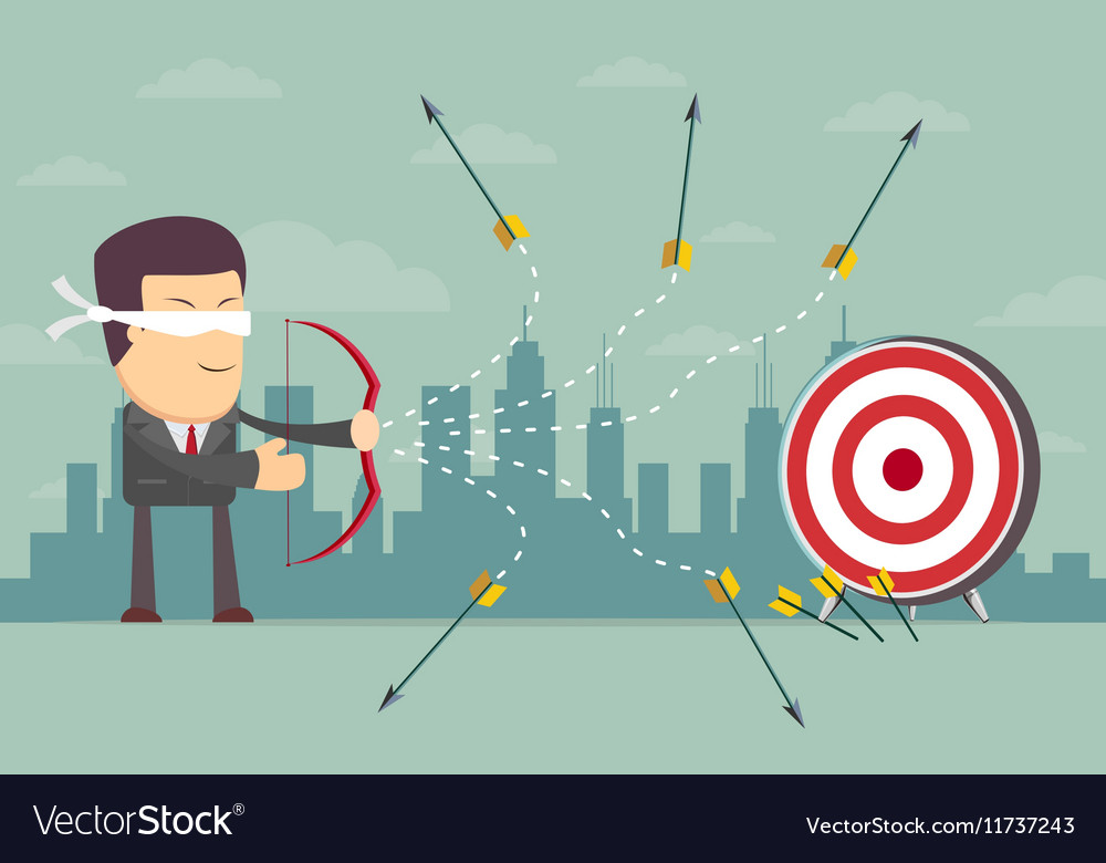 Blindfold businessman shooting arrow Royalty Free Vector Blindfold businessman shooting arrow Royalty Free Vector
