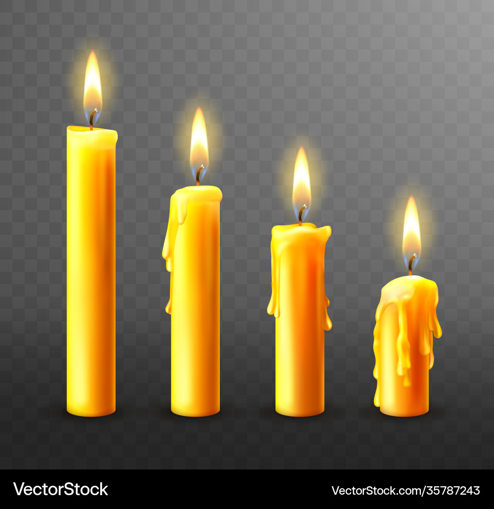 Burning candle dripping or flowing wax realistic Vector Image
