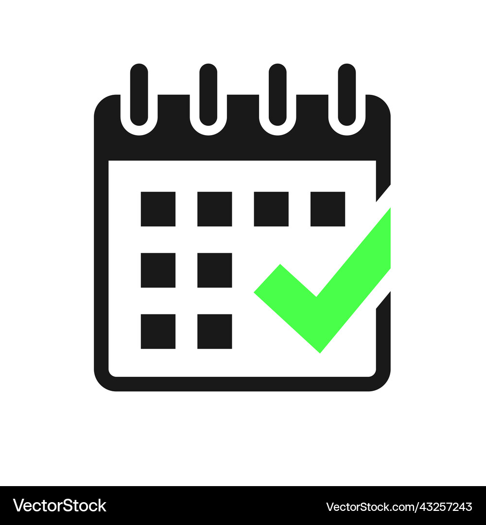 Calendar and check mark icon on white background Vector Image