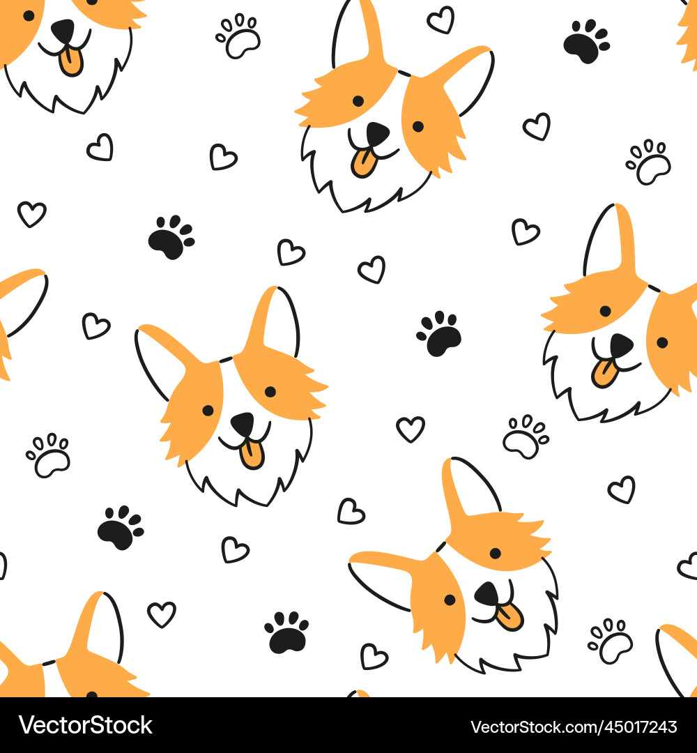 Dogs seamless pattern with face of corgi texture Vector Image