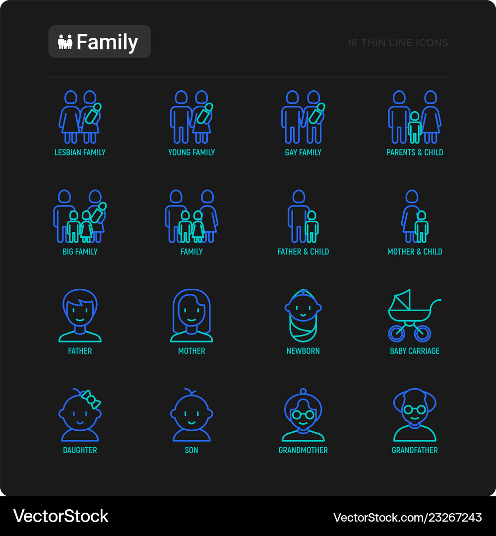 Family thin line icons set Royalty Free Vector Image