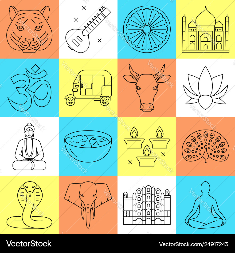 India icons set in thin line style Royalty Free Vector Image