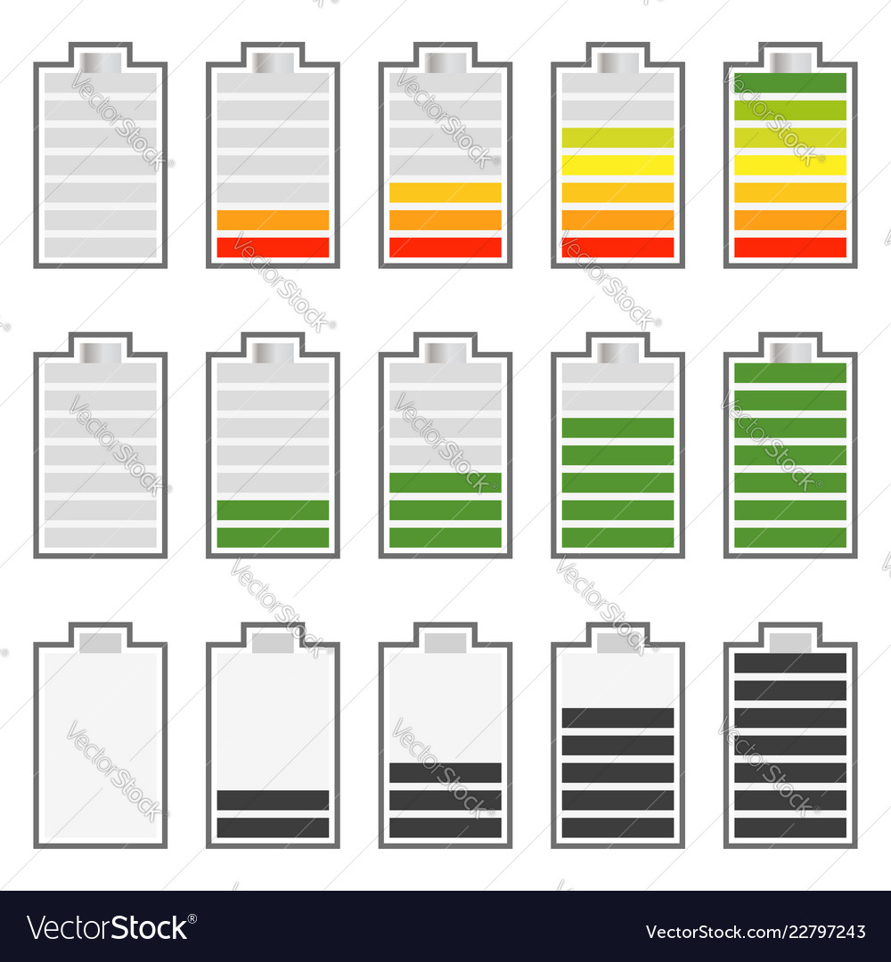 Level progress indicators battery Royalty Free Vector Image
