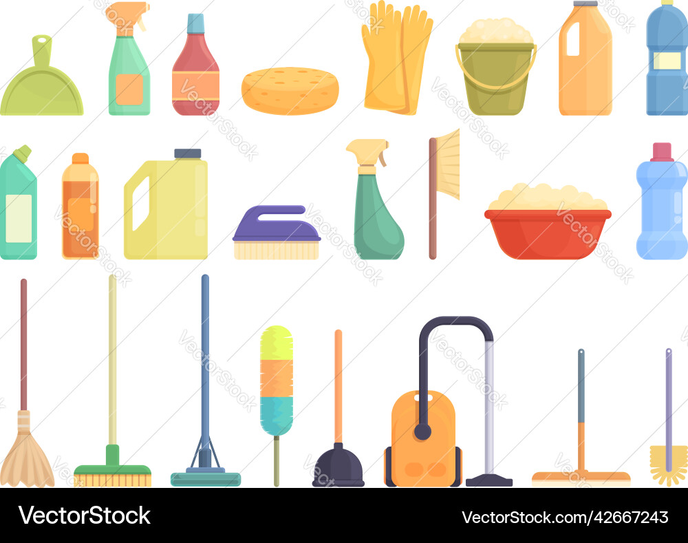 Spring cleaning icons set cartoon home Royalty Free Vector