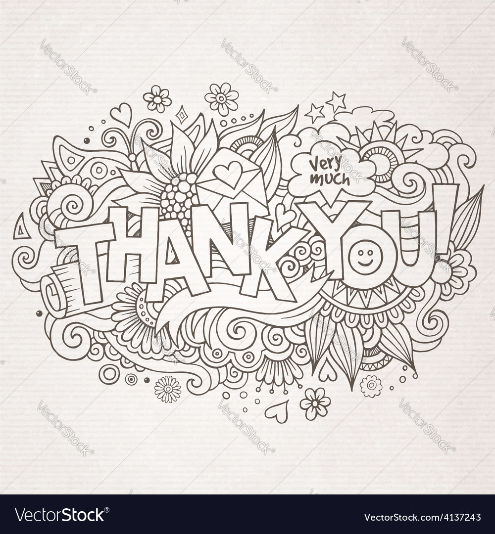 Thank you hand lettering and doodles elements Vector Image