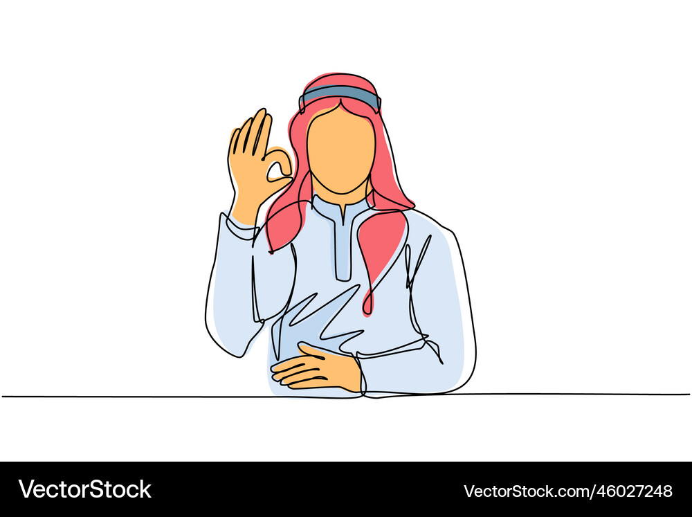 Continuous one line drawing arabic man Royalty Free Vector
