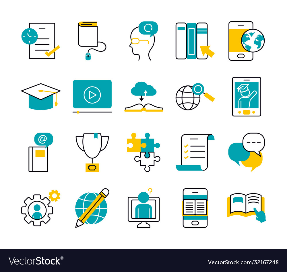 Global sphere and education online icon set half Vector Image
