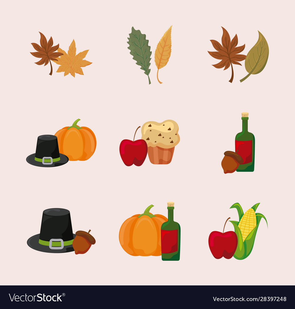 Happy thanksgiving day icon set design Royalty Free Vector
