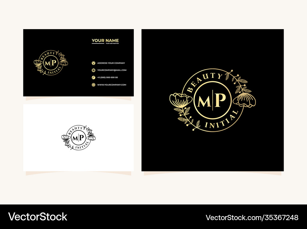 Initial mp letters hand drawn feminine and floral Vector Image