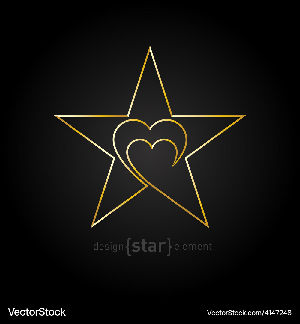 Original gold star with heart made thin lines Vector Image