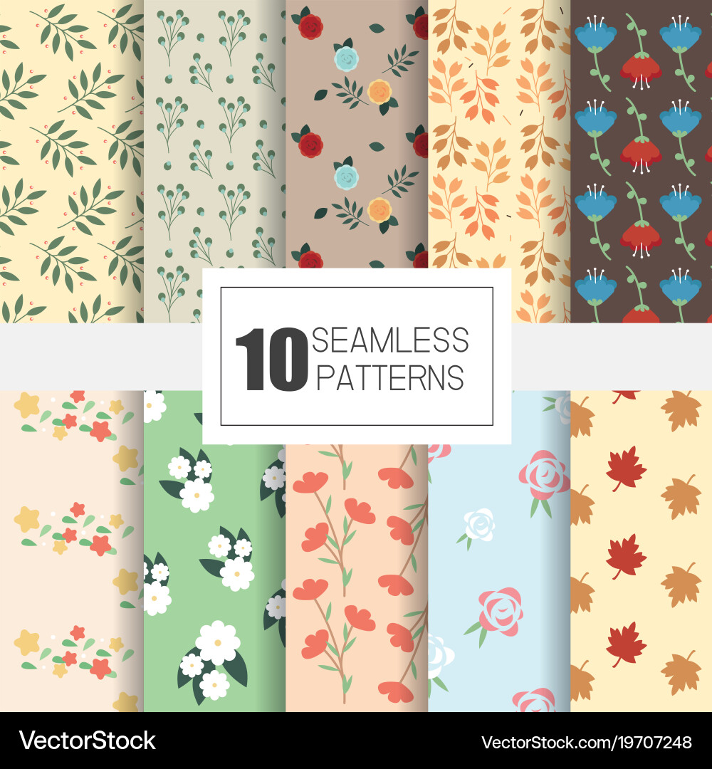 Set of 10 seamless patterns with flower textile Vector Image