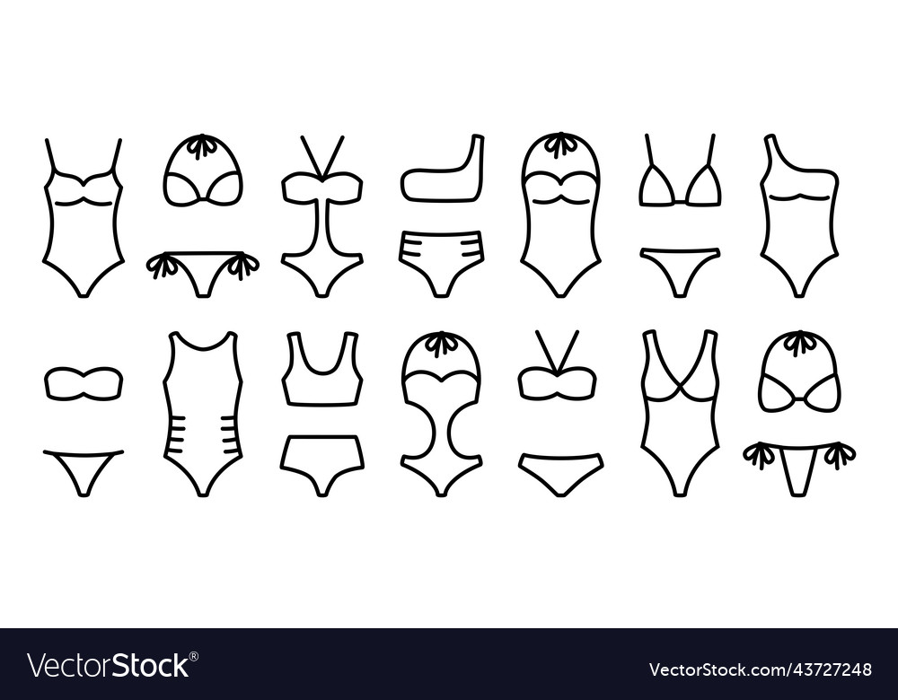 Set Of Women Swimsuit And Bikini Line Icons Vector Image