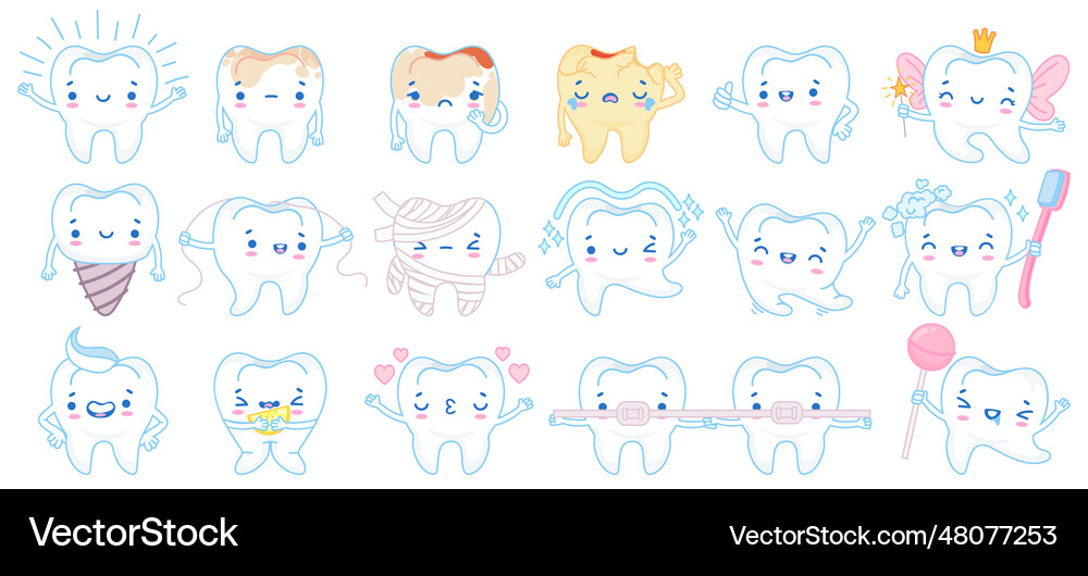 Cartoon tooth mascot happy smiling teeth Vector Image
