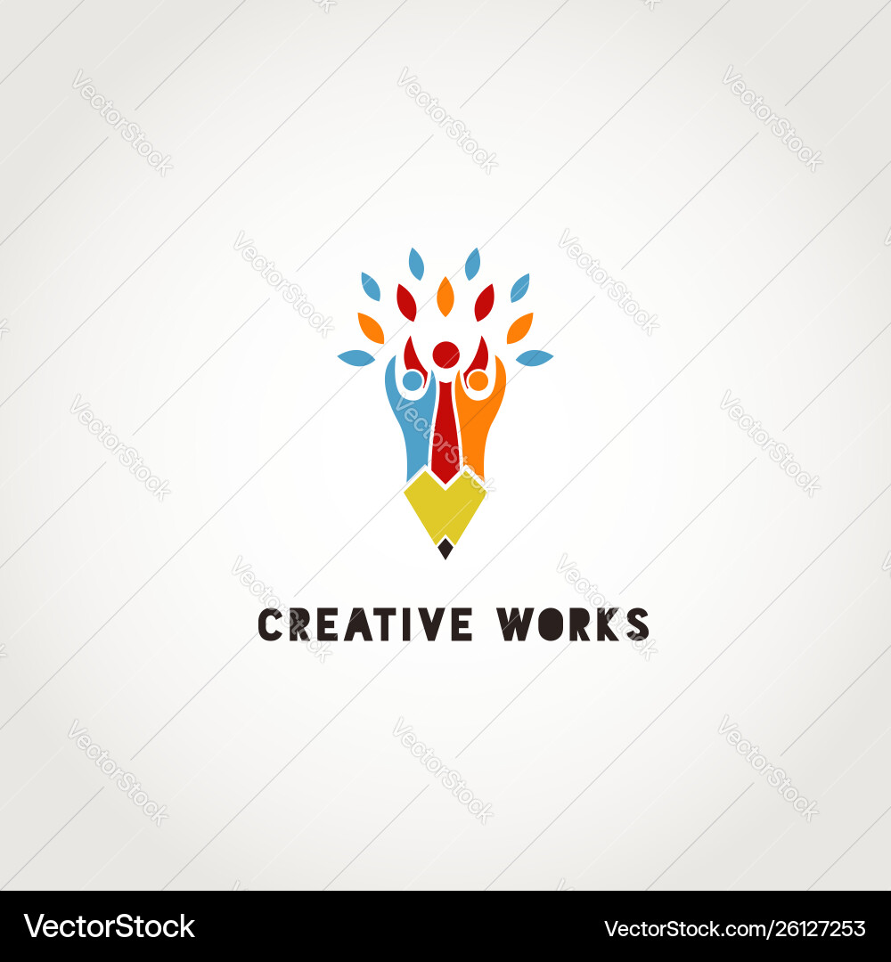 Creative group people pencil logo sign symbol Vector Image