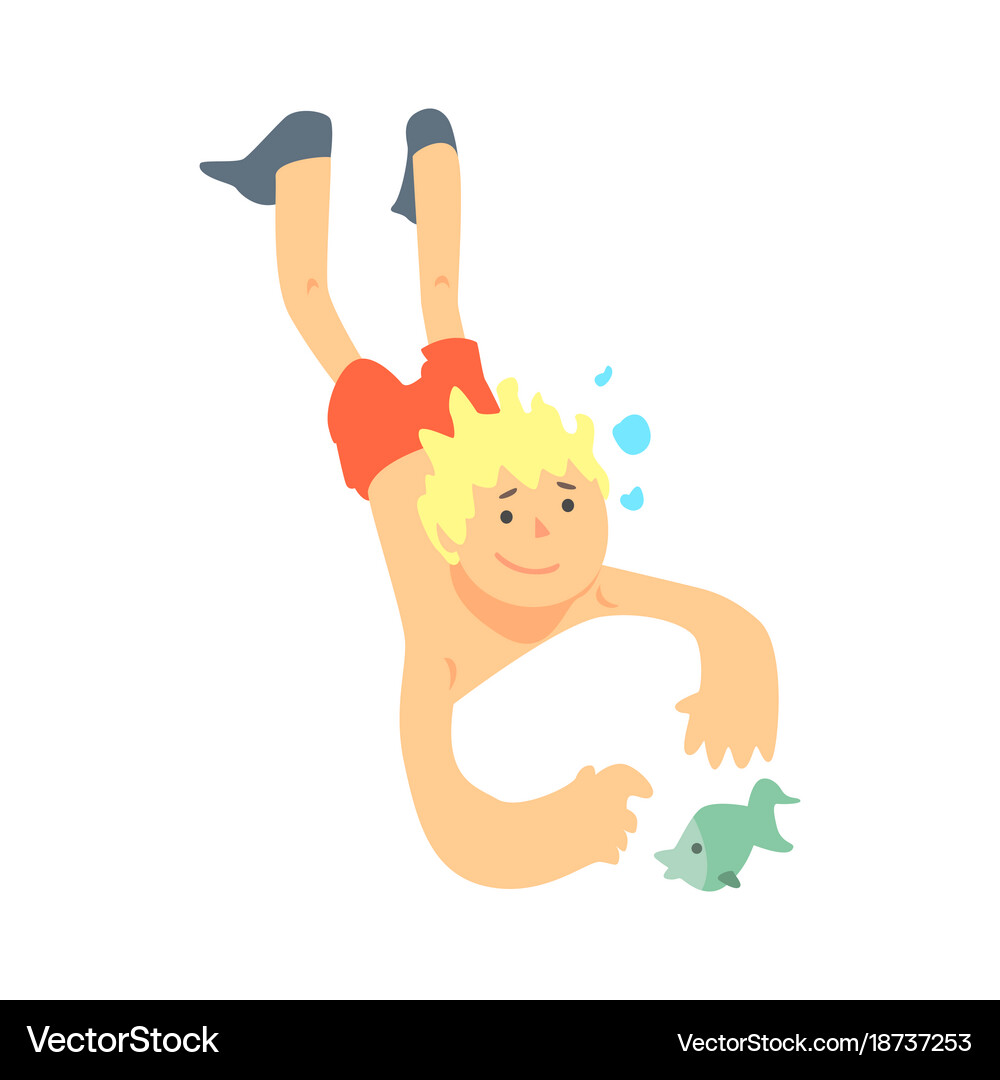 Cute blond boy swimming underwater with shallow Vector Image