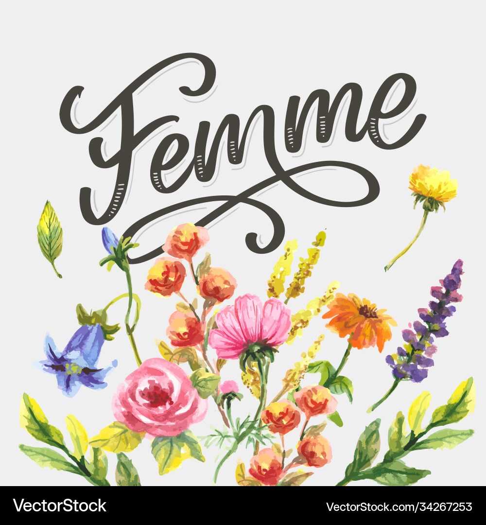 Decorative femme text lettering calligraphy Vector Image