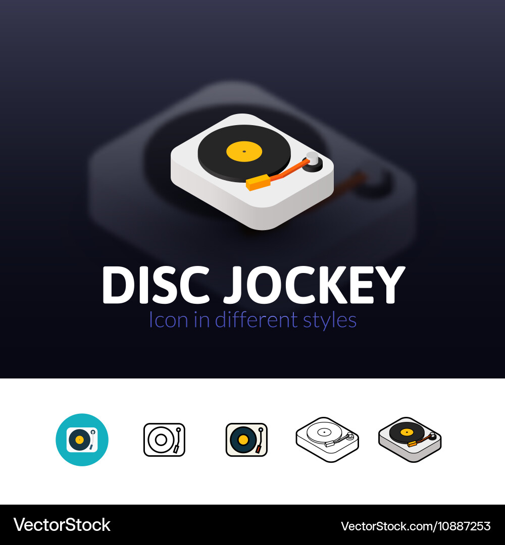 Disc jockey icon in different style Royalty Free Vector