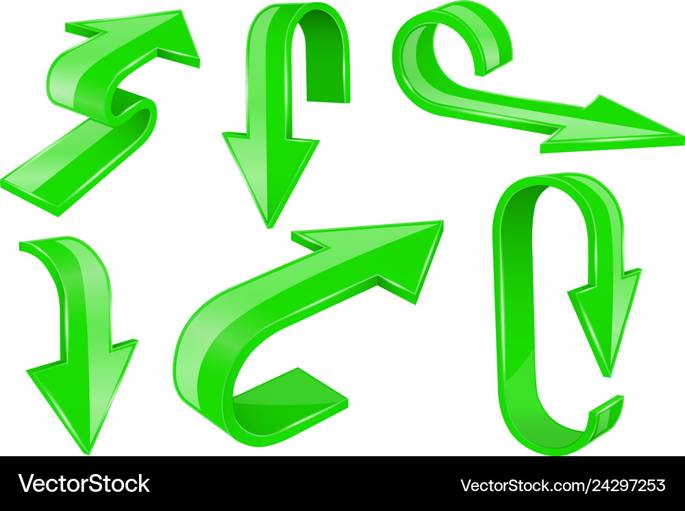 Green bold arrows 3d shiny signs Royalty Free Vector Image
