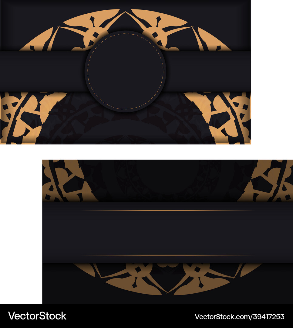 Greeting card in black with brown vintage pattern Vector Image