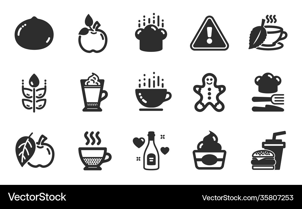 Mint tea ice cream and macadamia nut icons set Vector Image