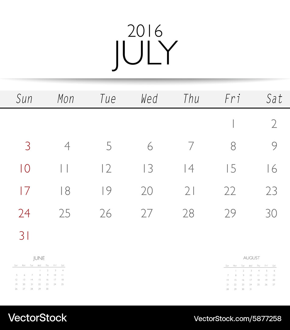 2016 calendar monthly template for july Royalty Free Vector