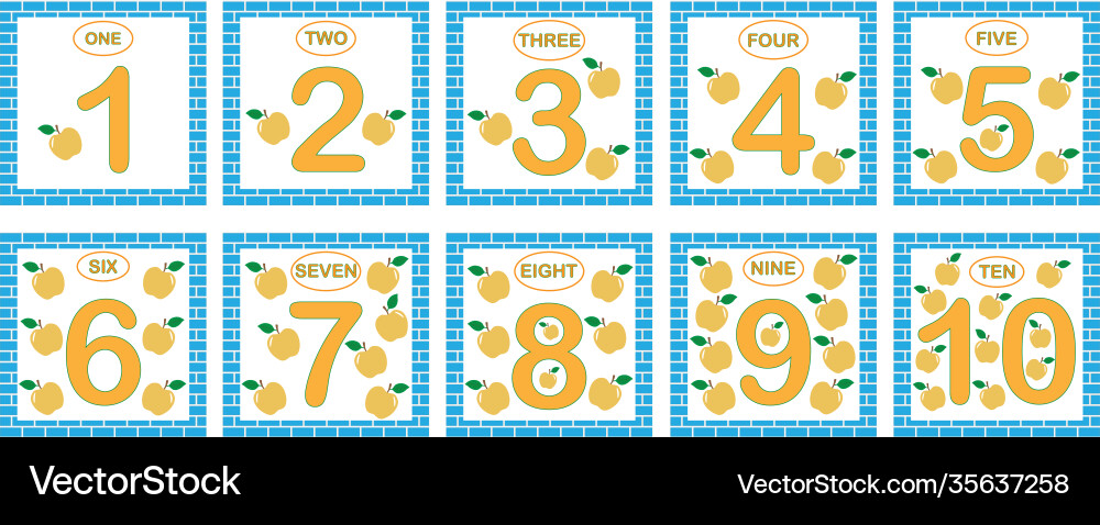Cards with numbers from 1 to 10 set learning Vector Image