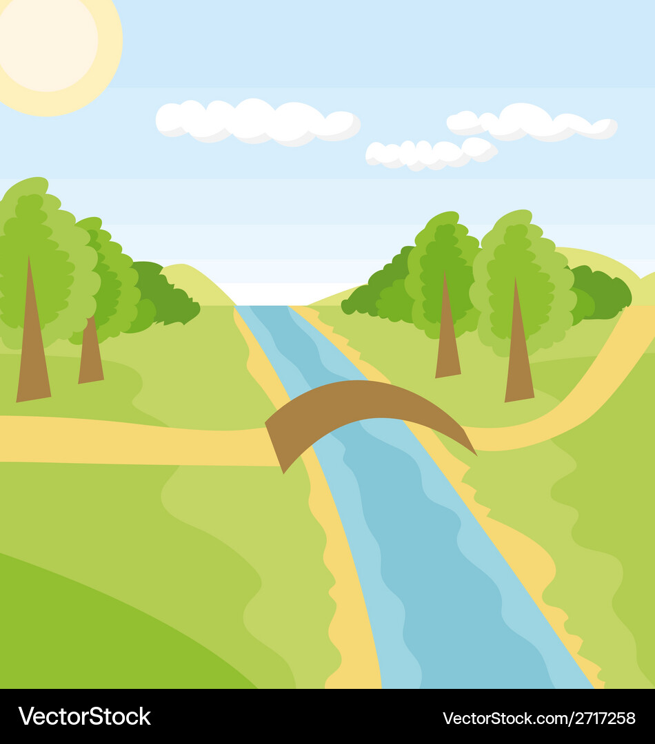 Cartoon River Landscape Royalty Free Vector Image