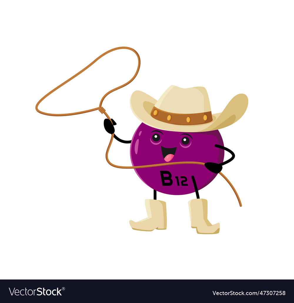 Cartoon vitamin b12 cowboy character with lasso Vector Image