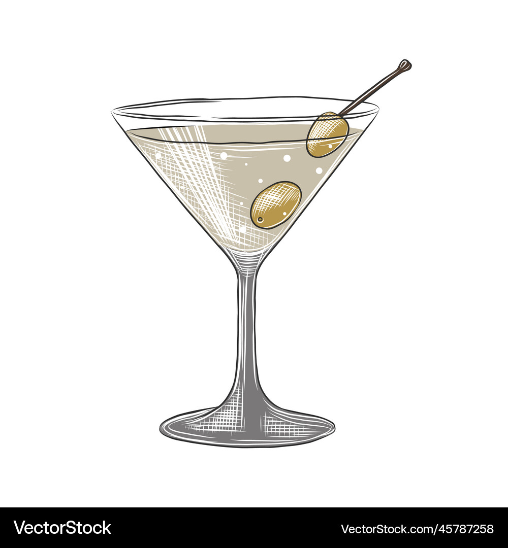 Engraved style martini alcoholic cocktail Vector Image