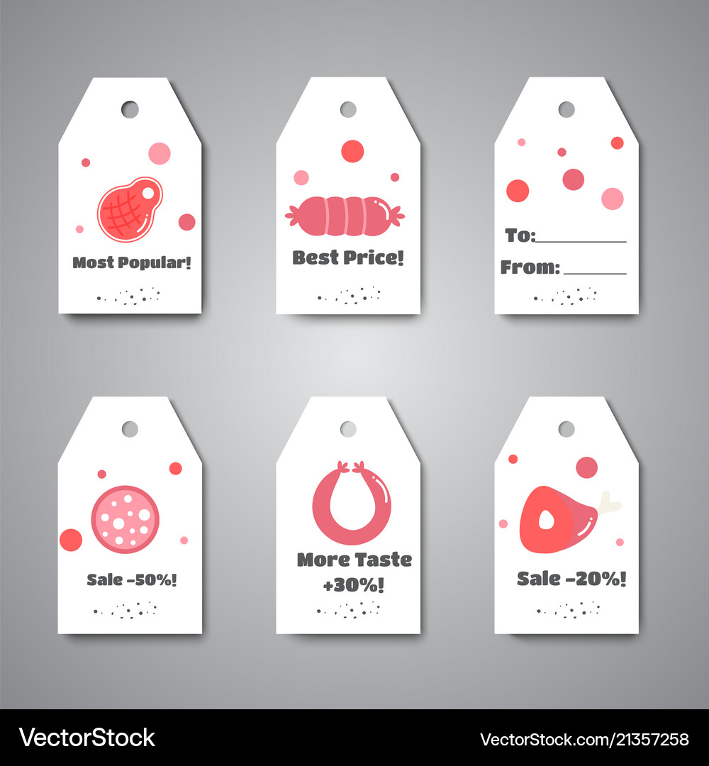 Gift tags with meat products flat farm Royalty Free Vector