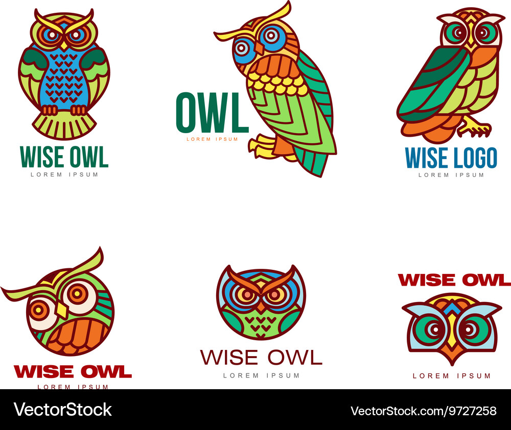 Set of colorful owl logo templates Royalty Free Vector Image